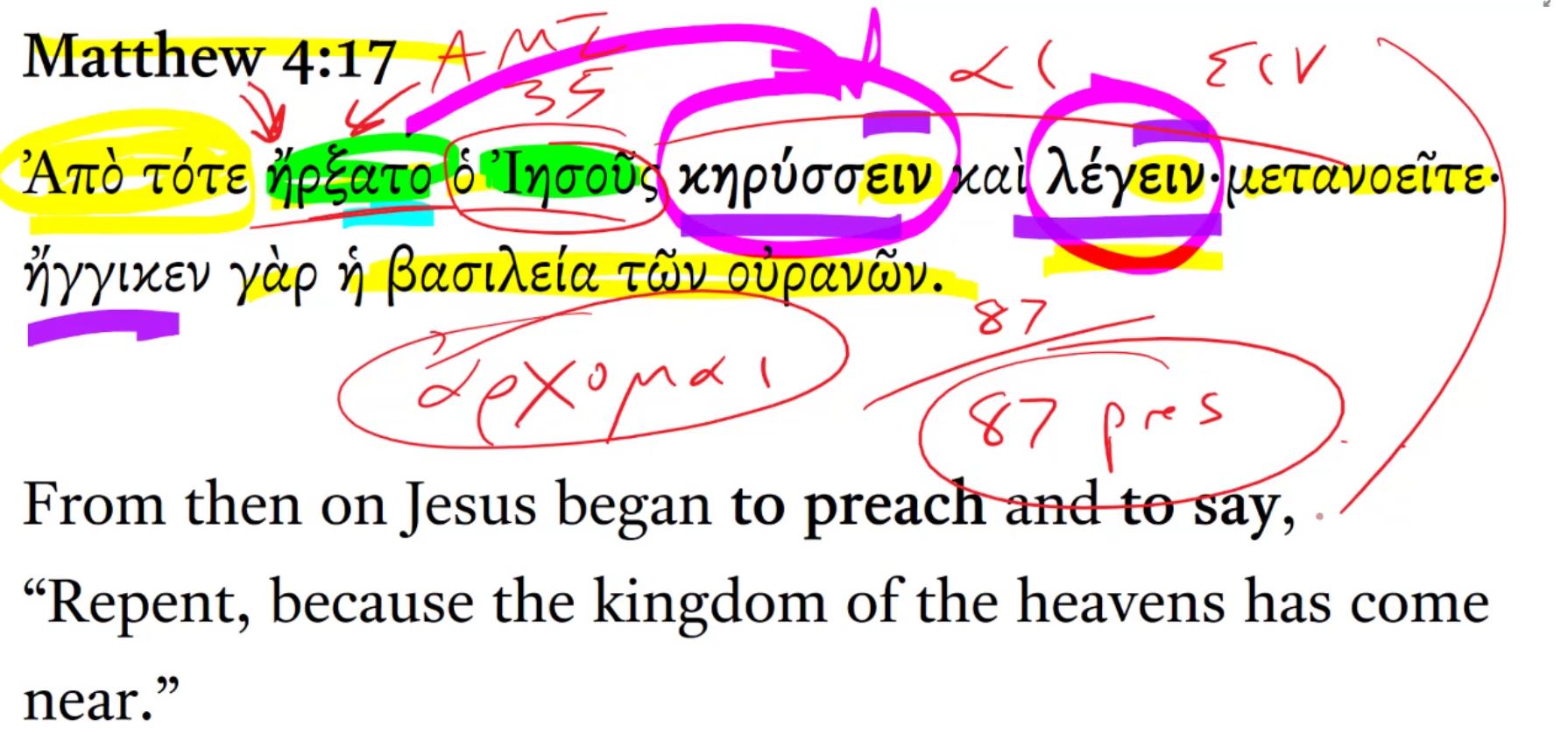 Complementary Infinitives, ἄρχομαι (Matt 4:17) | Daily Dose of Greek