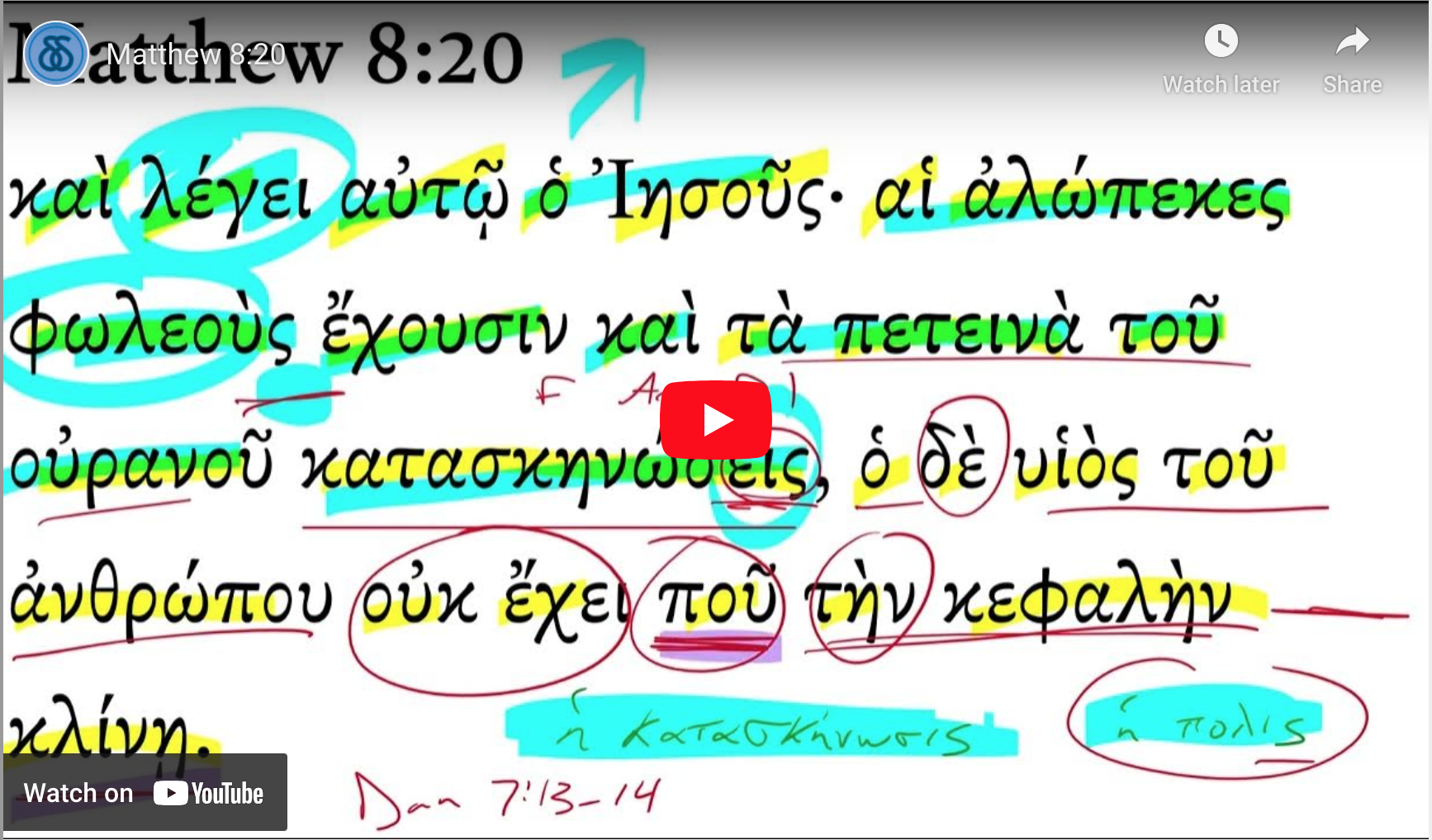 Matthew 8:20 | Daily Dose of Greek